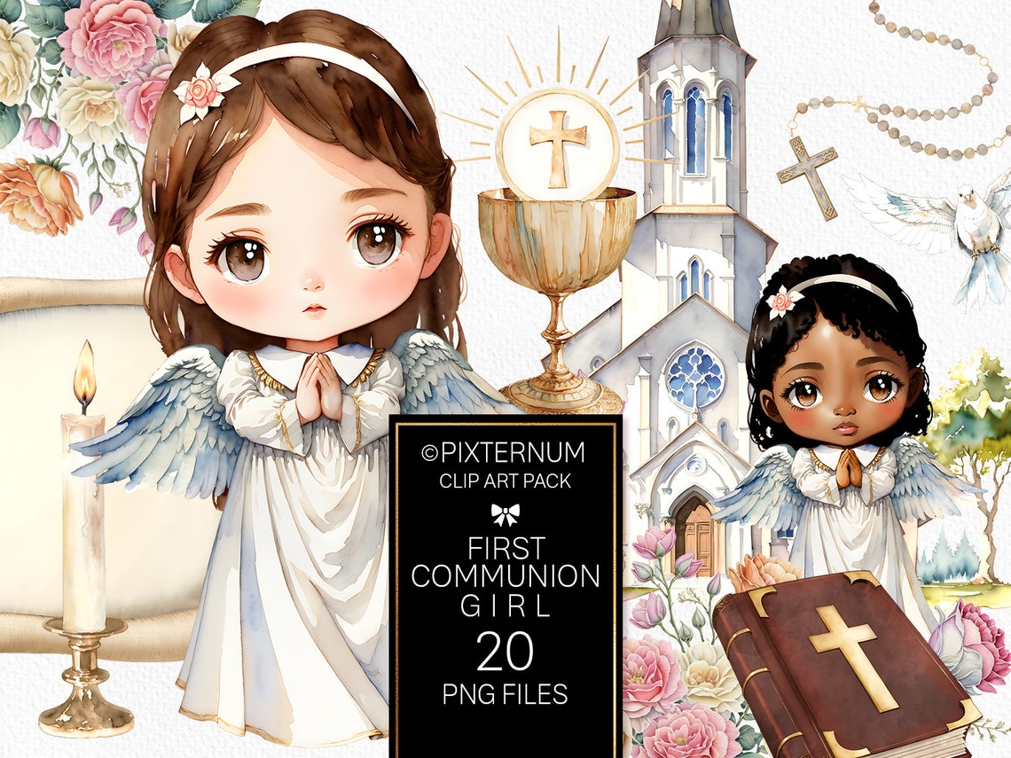 Religious Clipart Girl First Communion Clip Art Baptism - Etsy