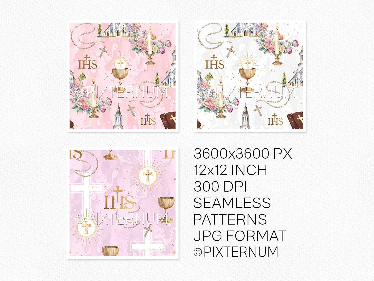 Religious Seamless Patterns, Girl First Communion, Digital Papers by ...