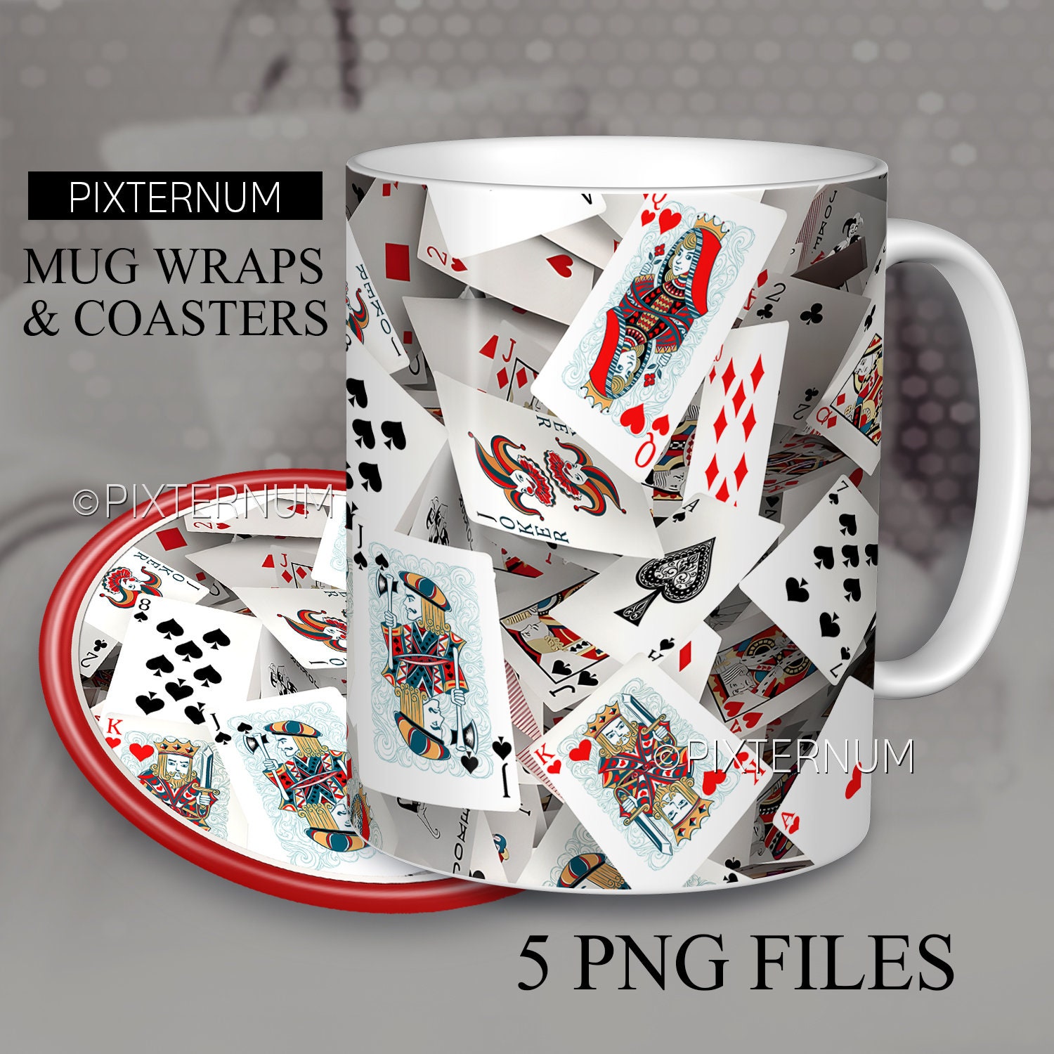 3D Playing Cards Mug Wrap PNG, Mug Sublimation and Coasters Design ...