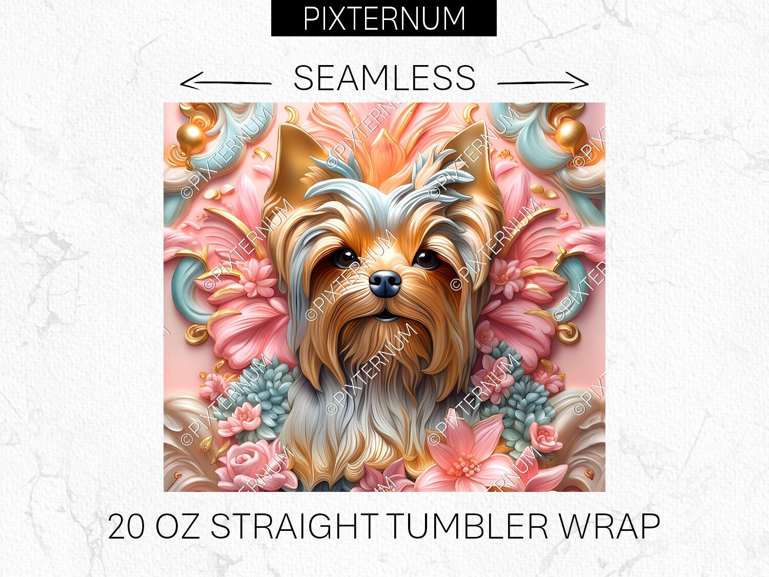 3D Yorkie Dog Colorful Tumbler Wrap PNG, Straight 20oz Skinny Tumbler ...