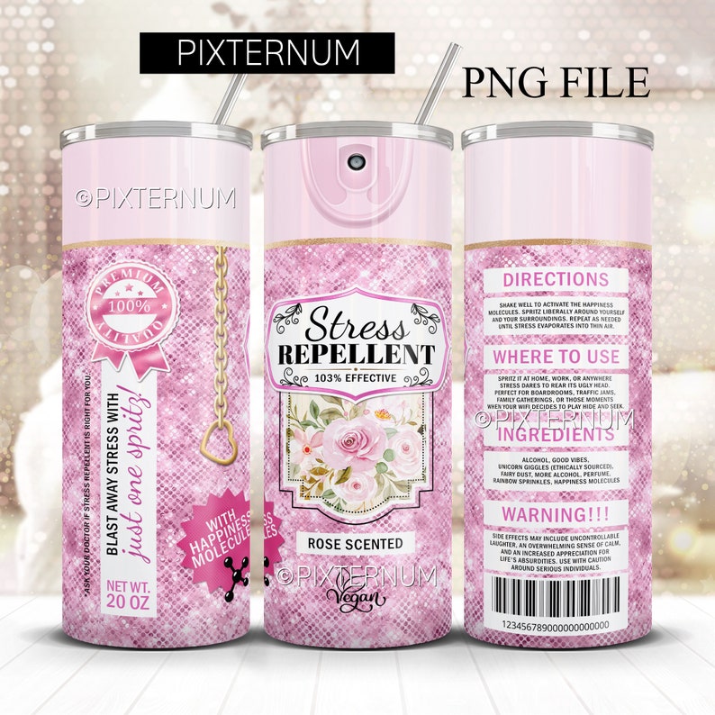 Seamless Stress Be Gone Spray 20oz Skinny Tumbler Wrap PNG, Stress ...