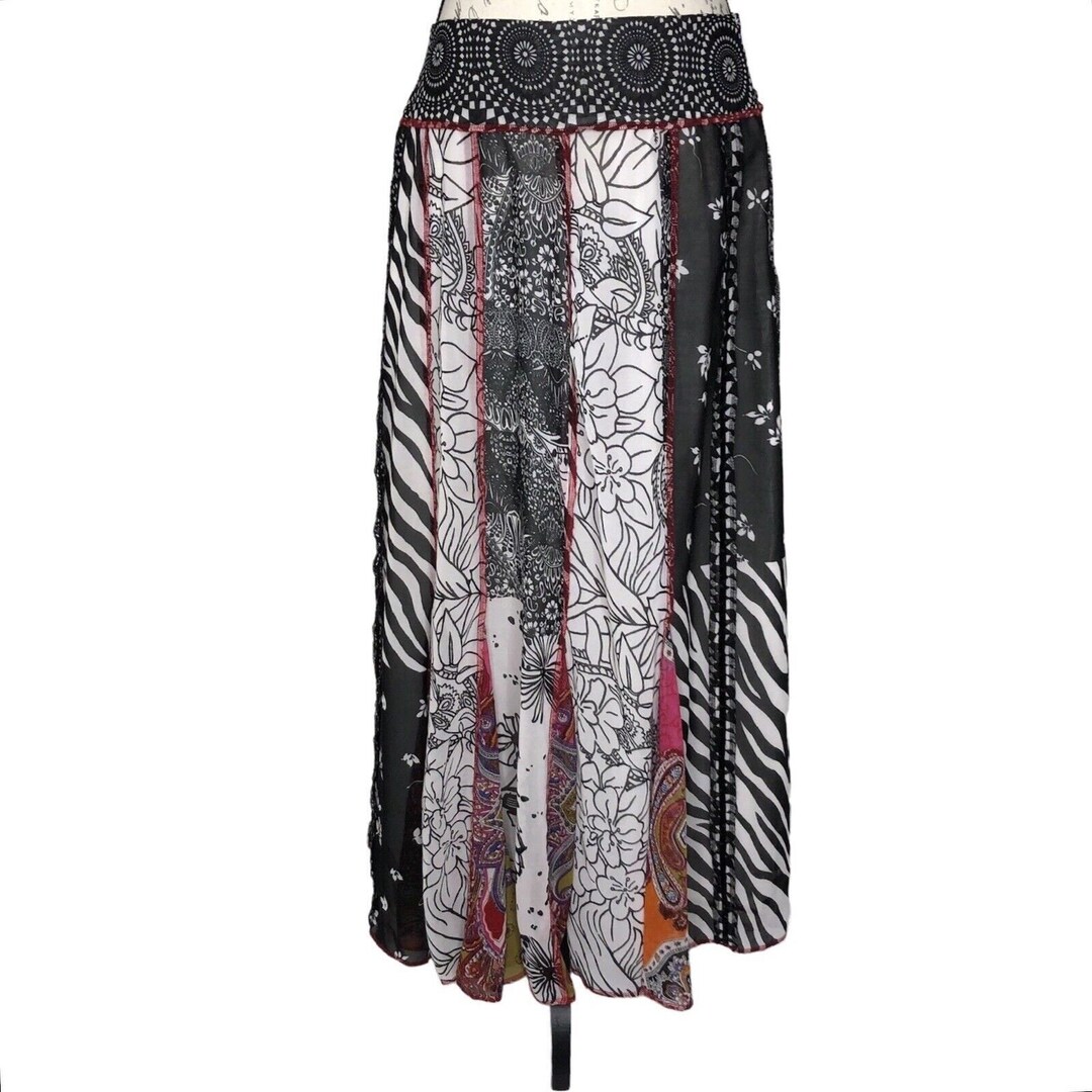Mirasol Pleated Floral Animal Print Patchwork Retro Boho Maxi Skirt ...