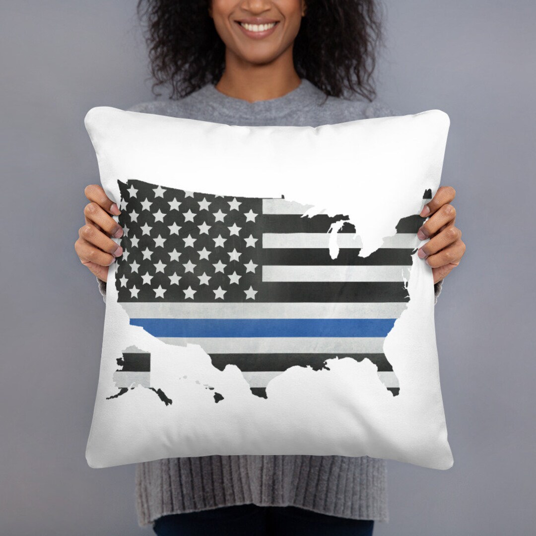 America USA Map Thin Blue Line Police Throw Pillow, Custom Police Gift ...