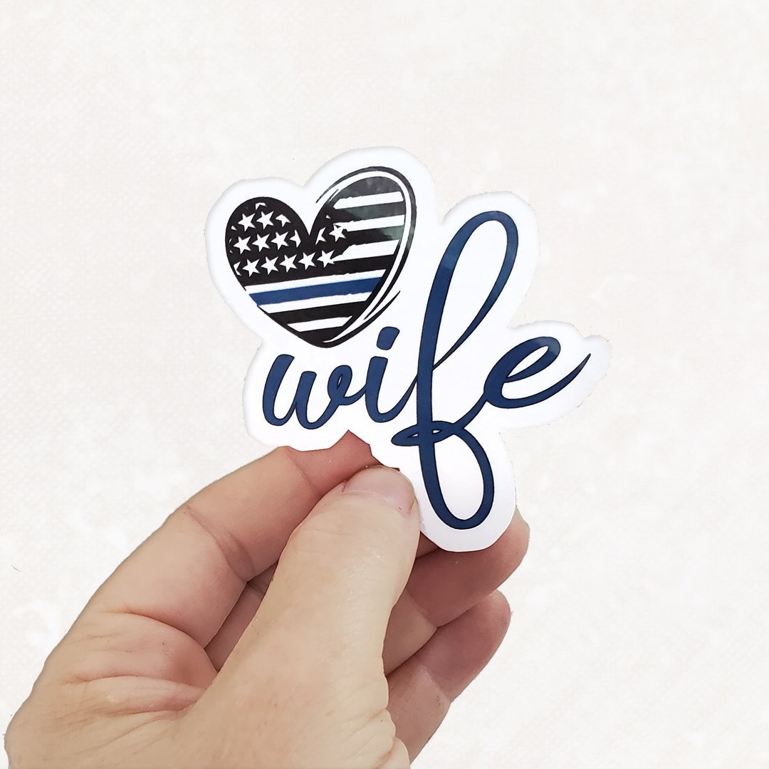 Police Fireman Wife Hand Drawn Heart Vinyl Sticker, Thin Blue Line ...