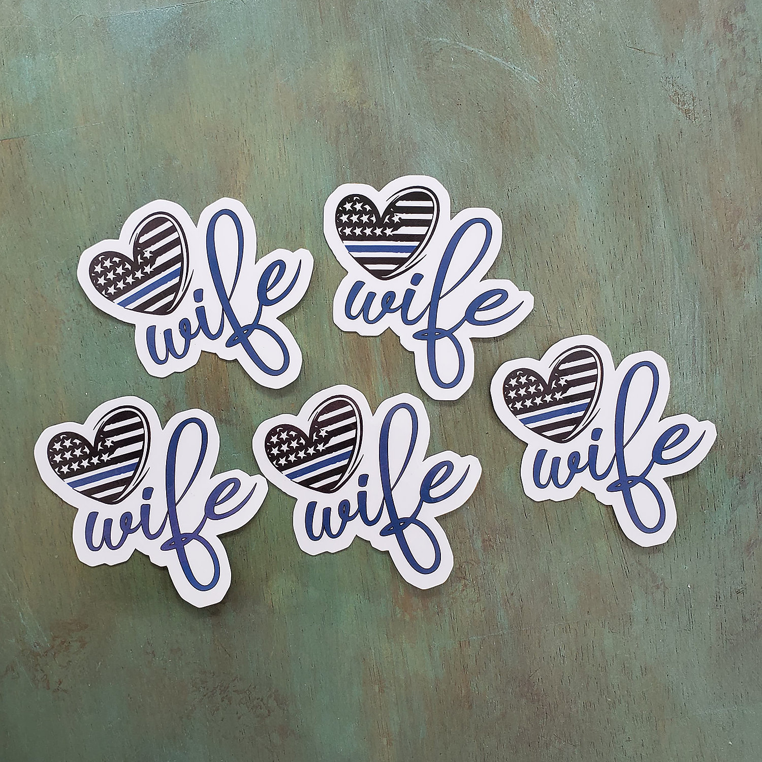 Police Fireman Wife Hand Drawn Heart Vinyl Sticker, Thin Blue Line ...