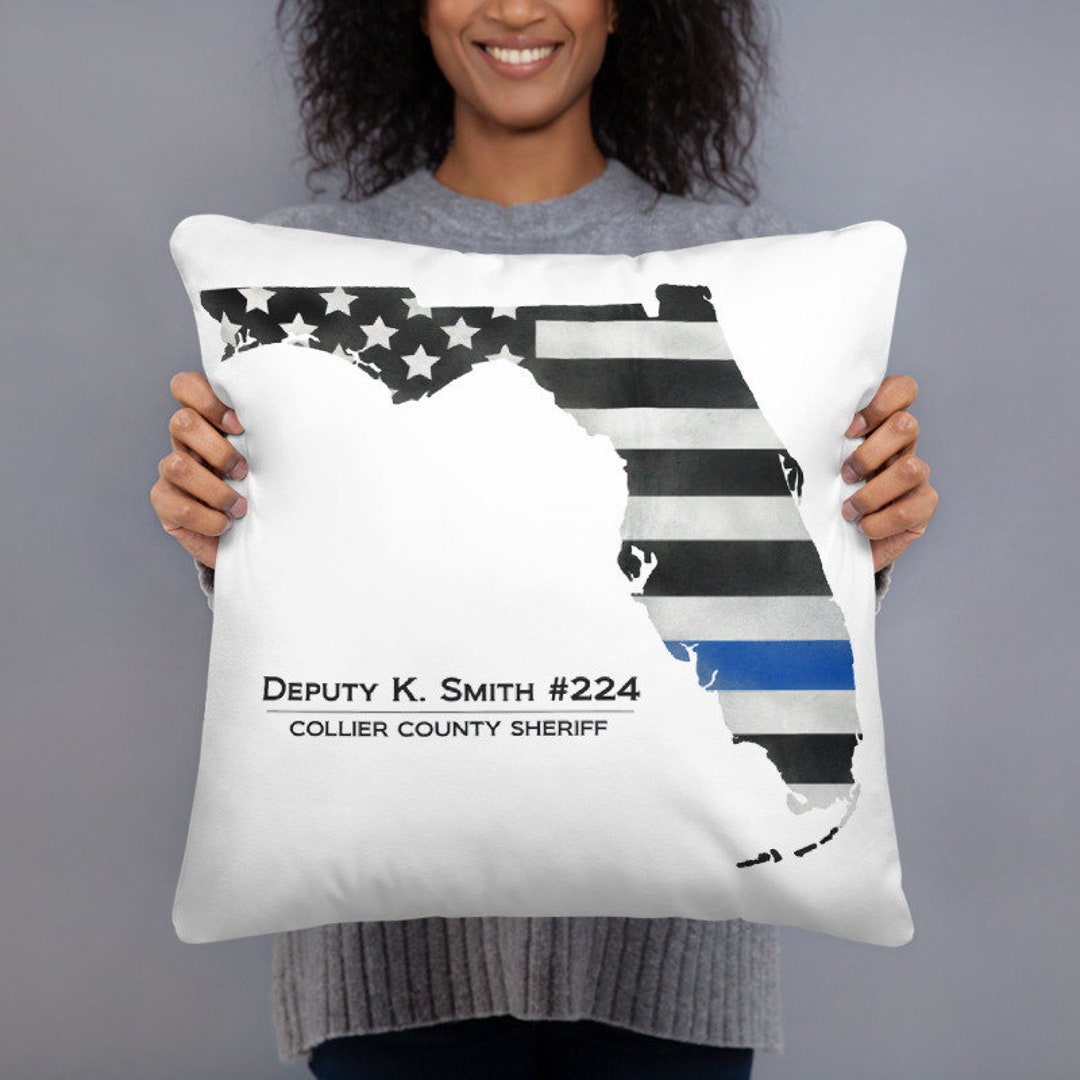 Florida Thin Blue Line Police Throw Pillow, Custom Map Police Gift ...