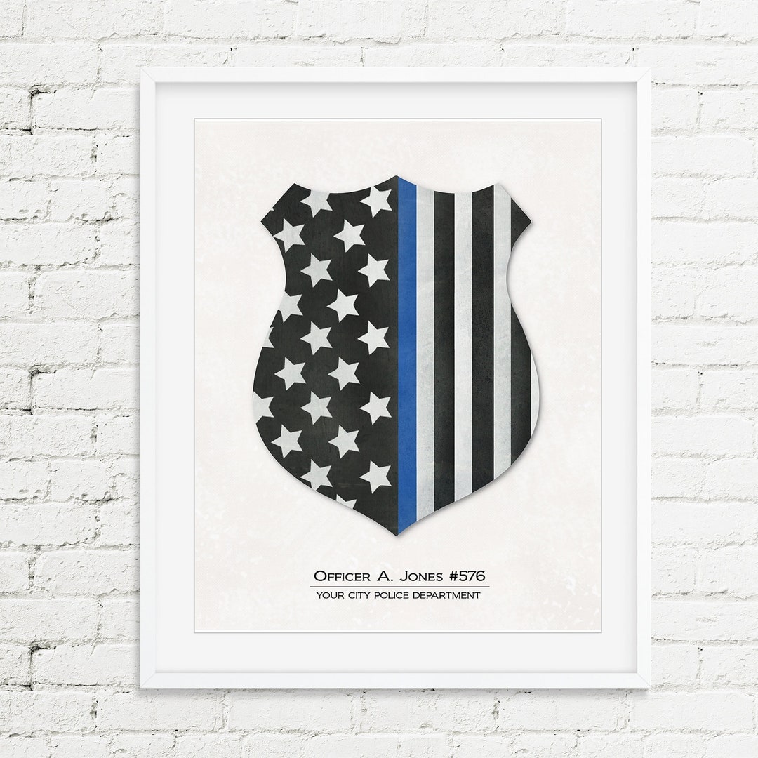 Police Badge Thin Blue Line Personalized Art Print - Etsy