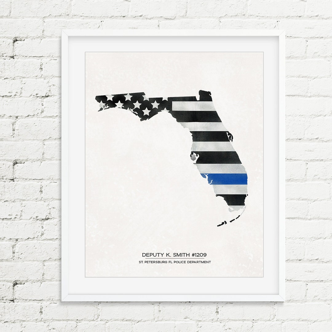 Thin Blue Line Police Officer Gift, Florida OR ANY State Map ...