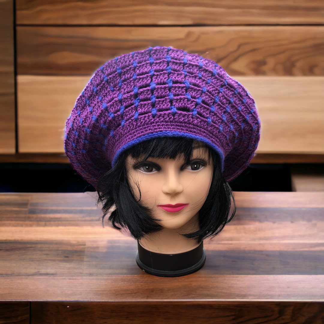 Purple and Purple Crochet Beret Head Circumference 58 Cm - Etsy