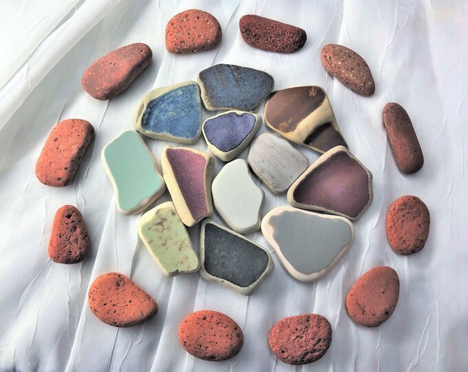 GENUINE SEA POTTERY Terra Cotta Lot 24 Pieces Surf Tumbled Beach ...