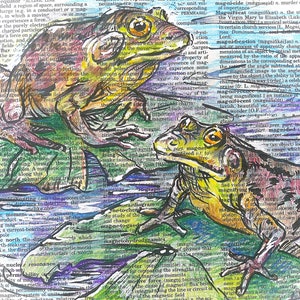 FROG DICTIONARY ART Original Drawing of Two Frogs on Vintage Dictionary ...