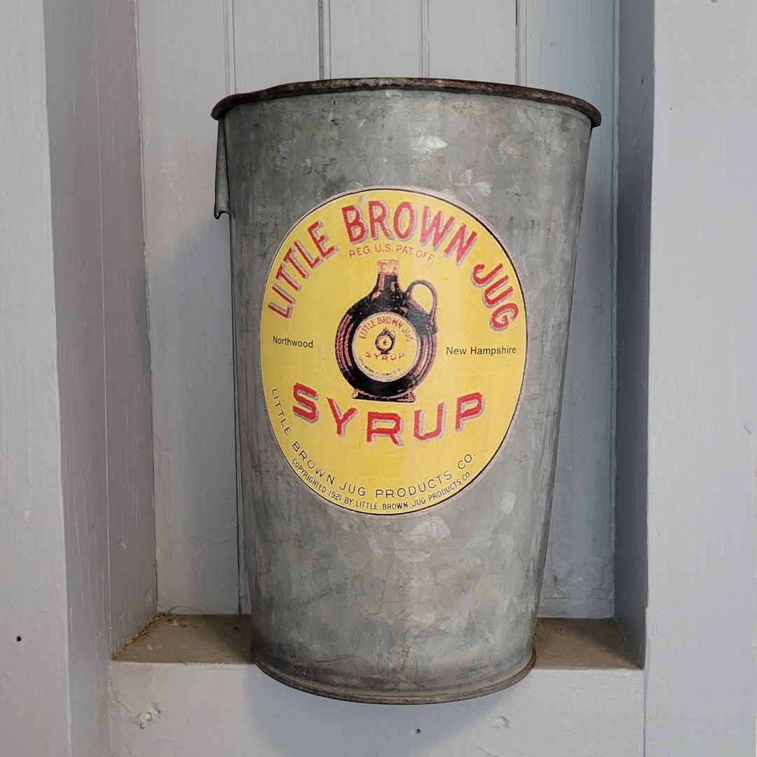 Vintage Metal Maple Syrup Jug / Pail Little Brown Jug Syrup Advertising ...
