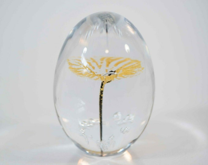 Vintage Daum France Crystal Paperweight With Yellow Flower, Signed With ...