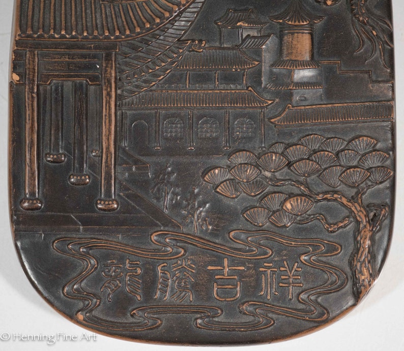 Beautiful Antique Chinese Lidded Chengni Ink Stone With Ornate Carving ...