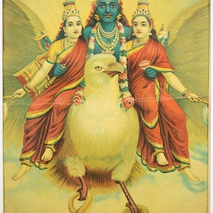 Rare Antique Hindu Lithograph Raja Ravi Varmas Vishnu Garud - Etsy