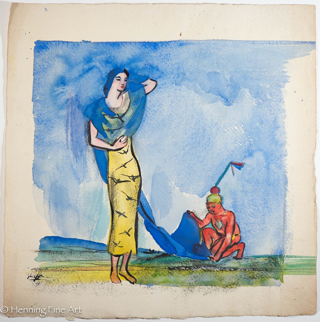 Beautiful Vintage Carl Shaffer Impressionist Painting Woman in Blue WPA ...