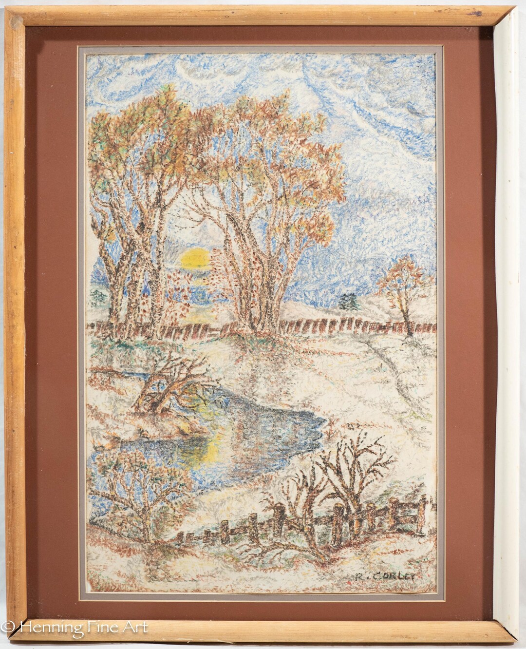 Vintage Post Impressionist Landscape Drawing by Robin Corley Wintery ...