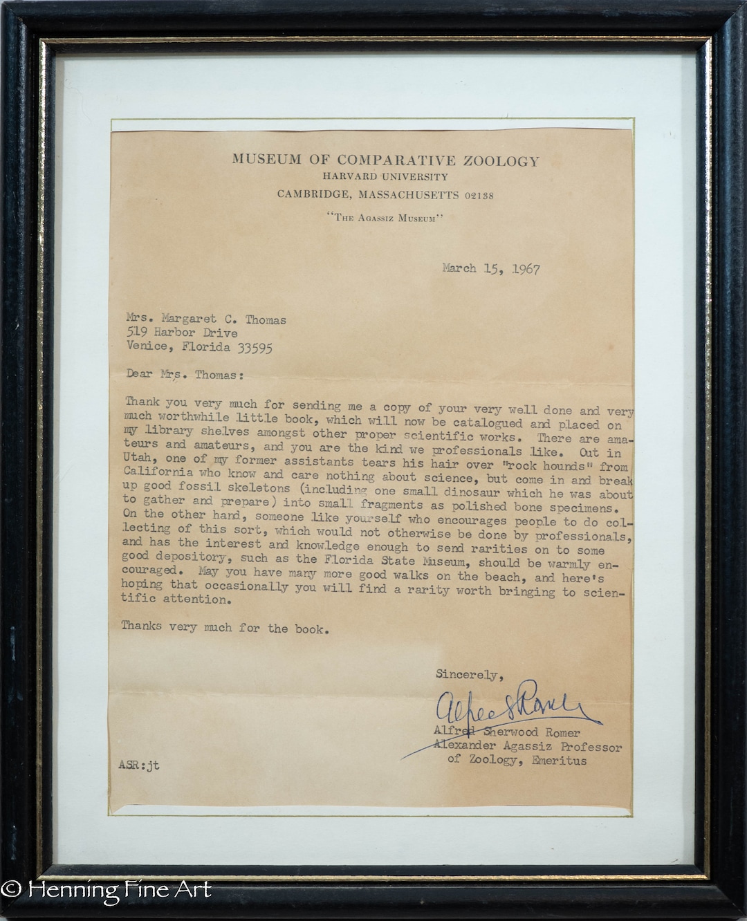 Rare Alfred Sherwood Romer Signed Harvard University Letter Museum of ...