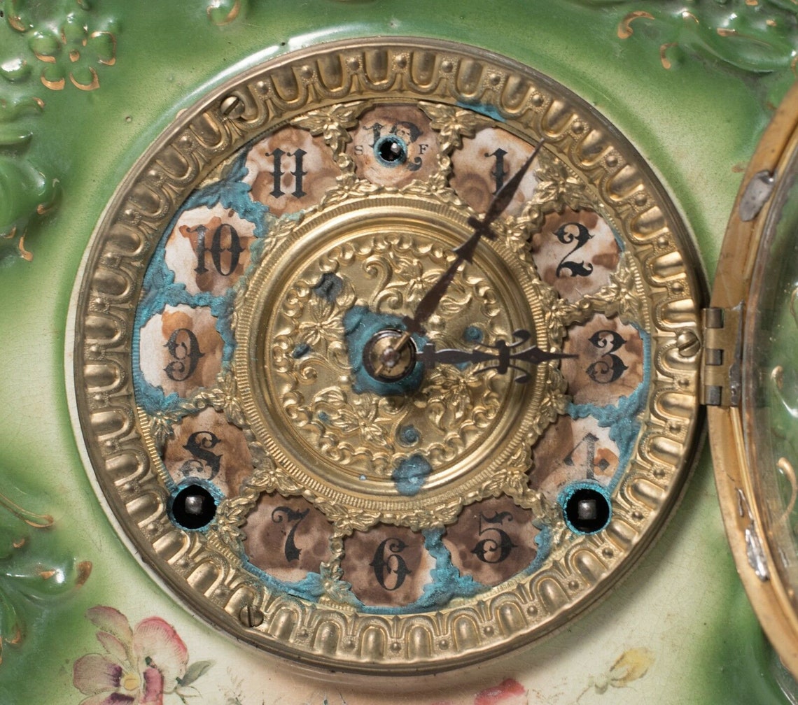 Antique Gilbert 438 Porcelain Case Clock, Beautiful Green W/ Original ...