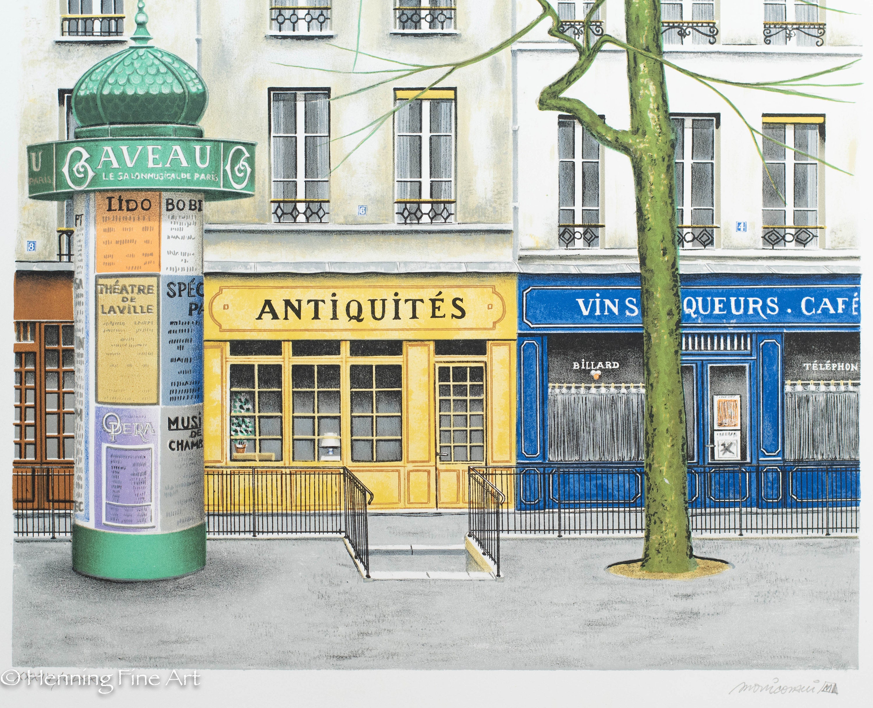 Fine French Lithograph of Paris Street Scene Illegibly Signed, Fine ...