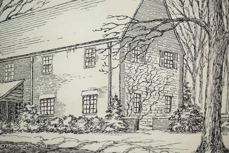 Beautiful Vintage Ink Drawing of Hartford Connecticut Home by Kenneth ...