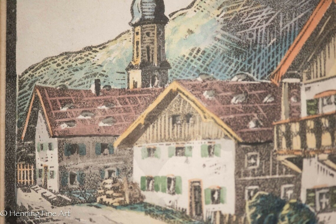 Beautiful Vintage Signed German Woodblock of Dorfstresse Germany ...
