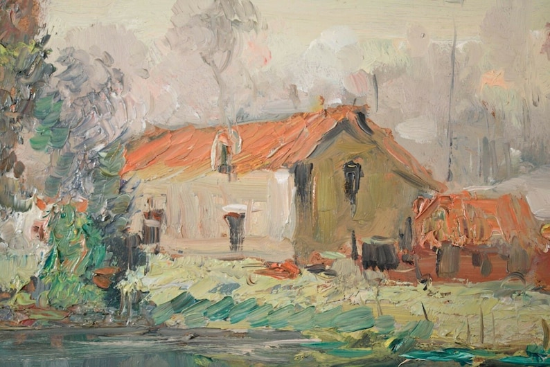 Beautiful Original Impressionist Oil Painting, Home on Lake, Illegibly ...