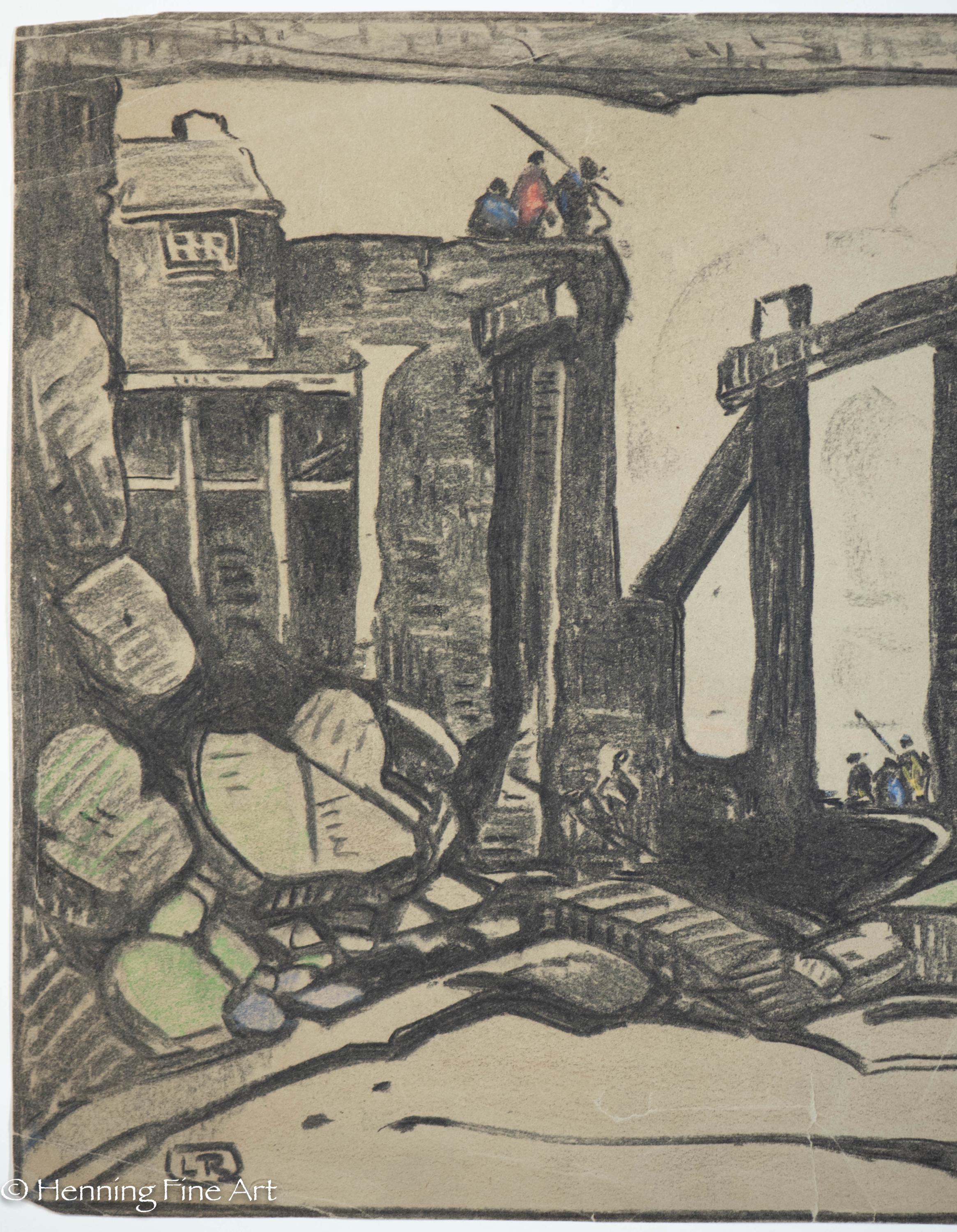 Rare Louis Reckelbus Drawing of St. Ives Cornwall England Stone Ruins ...