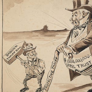 Beautiful Antique Cartoon Illustration of Steel Industry Tariffs ...