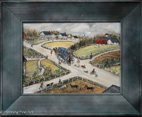Vintage American Farmland Oil Painting Fun Busy Amish Summer | Etsy