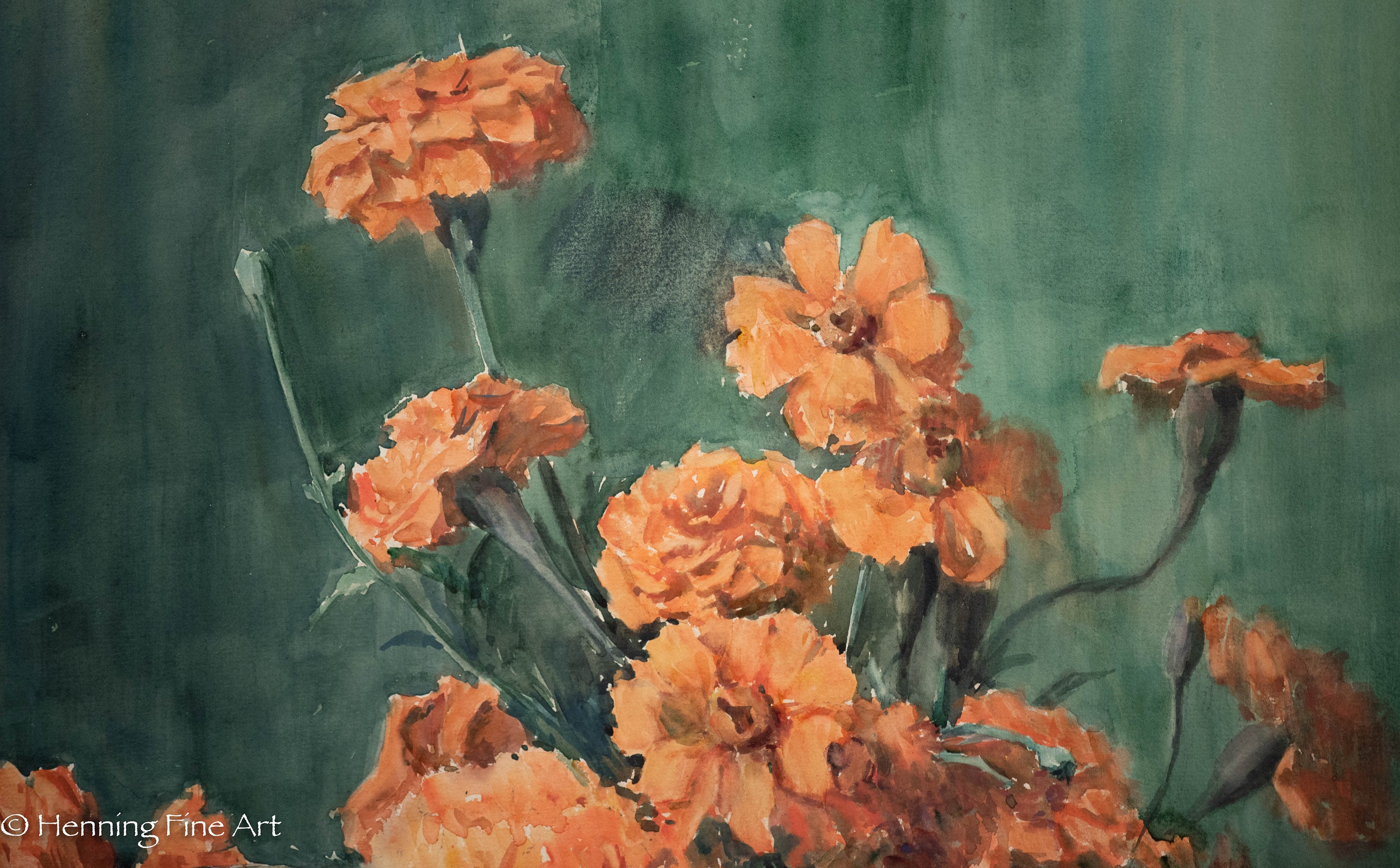 Rare Sara Shewell Hayden Watercolor Painting Marigold Floral Still Life ...