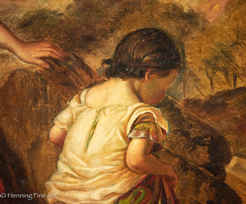 Stunning Antique Edward John Cobbett (attr.) Oil Painting Mother and ...