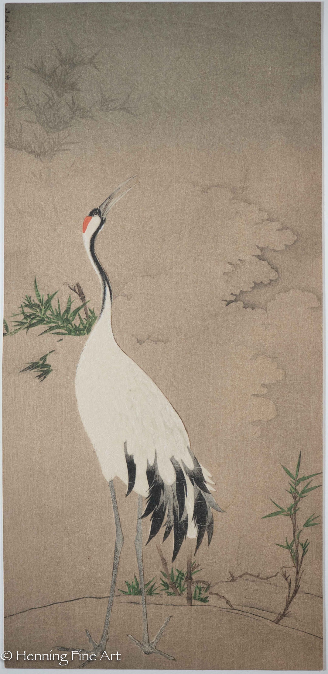 Chinese Woodblock of Sandhill Crane After Bunsho, Early 20th Cent Mixed ...