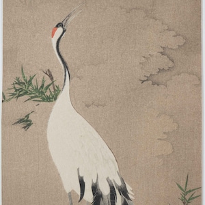 Chinese Woodblock of Sandhill Crane After Bunsho, Early 20th Cent Mixed ...