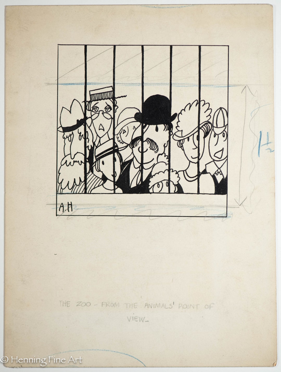 Antique Illustration Cartoon Drawing Aubrey Hammond Humorous Zoo With ...
