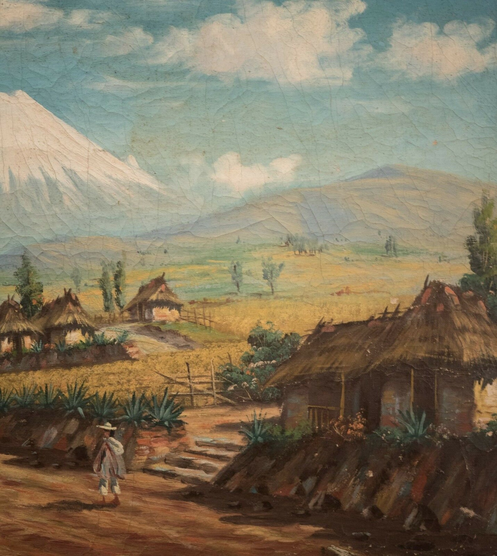 Antique Oil Painting South American Mountain Landscape W/ Village ...