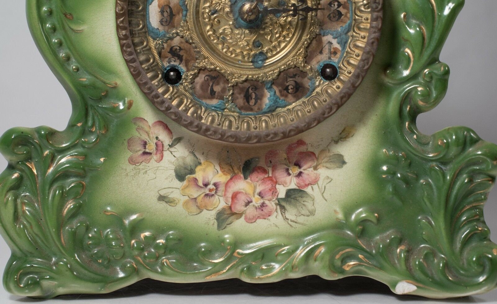 Antique Gilbert 438 Porcelain Case Clock, Beautiful Green W/ Original ...