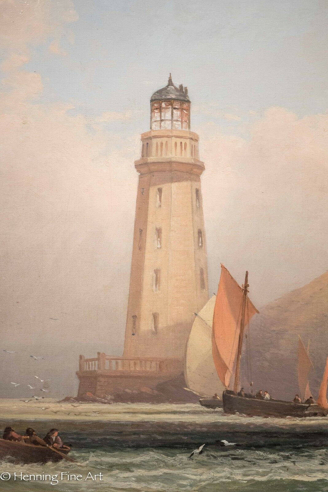 William Williams Oil Painting "coast of Plymouth England", PHENOMENAL ...