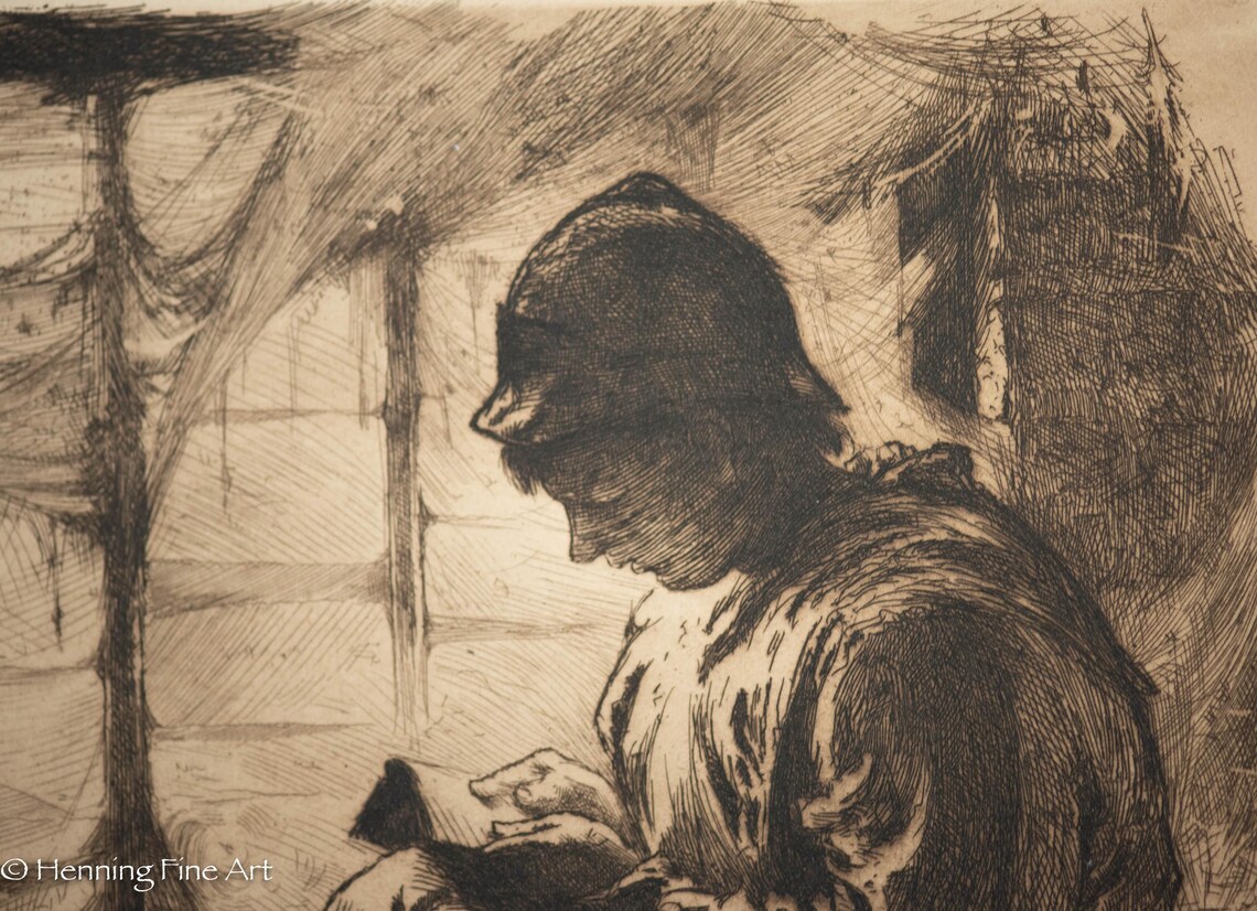 Lovely Antique Etching of Boy Reading, Fine Impression! - Etsy
