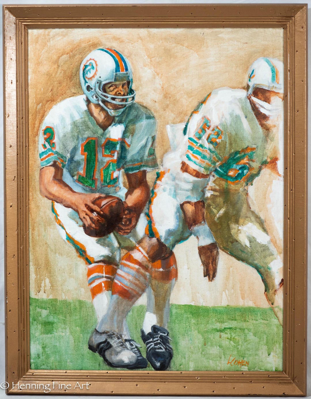 Vintage Miami Dolphins 1972 Oil Painting of Bob Griese & Larry Ball ...