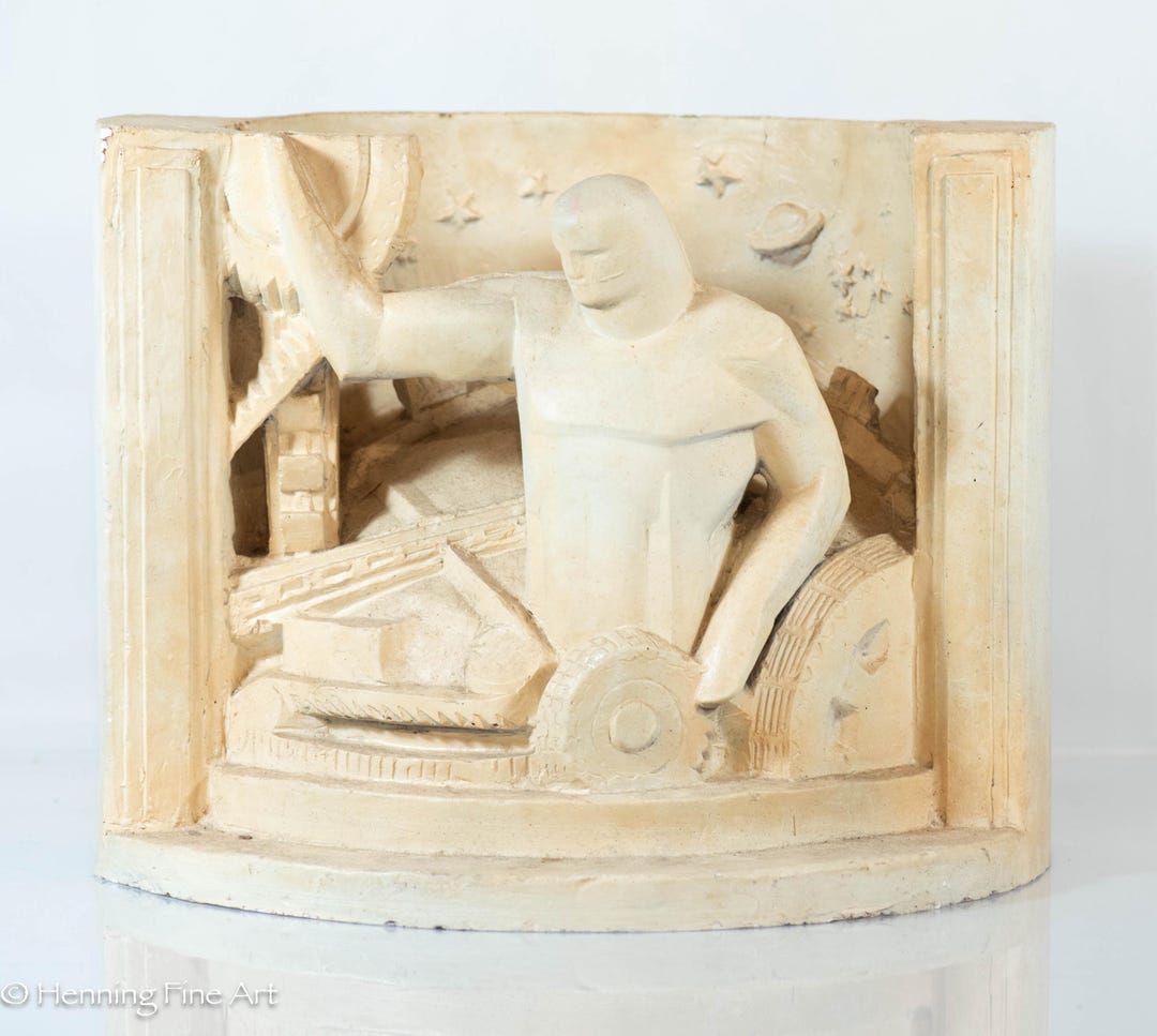 Stunning WPA Industrialist Plaster Sculpture of Figure With Gears ...