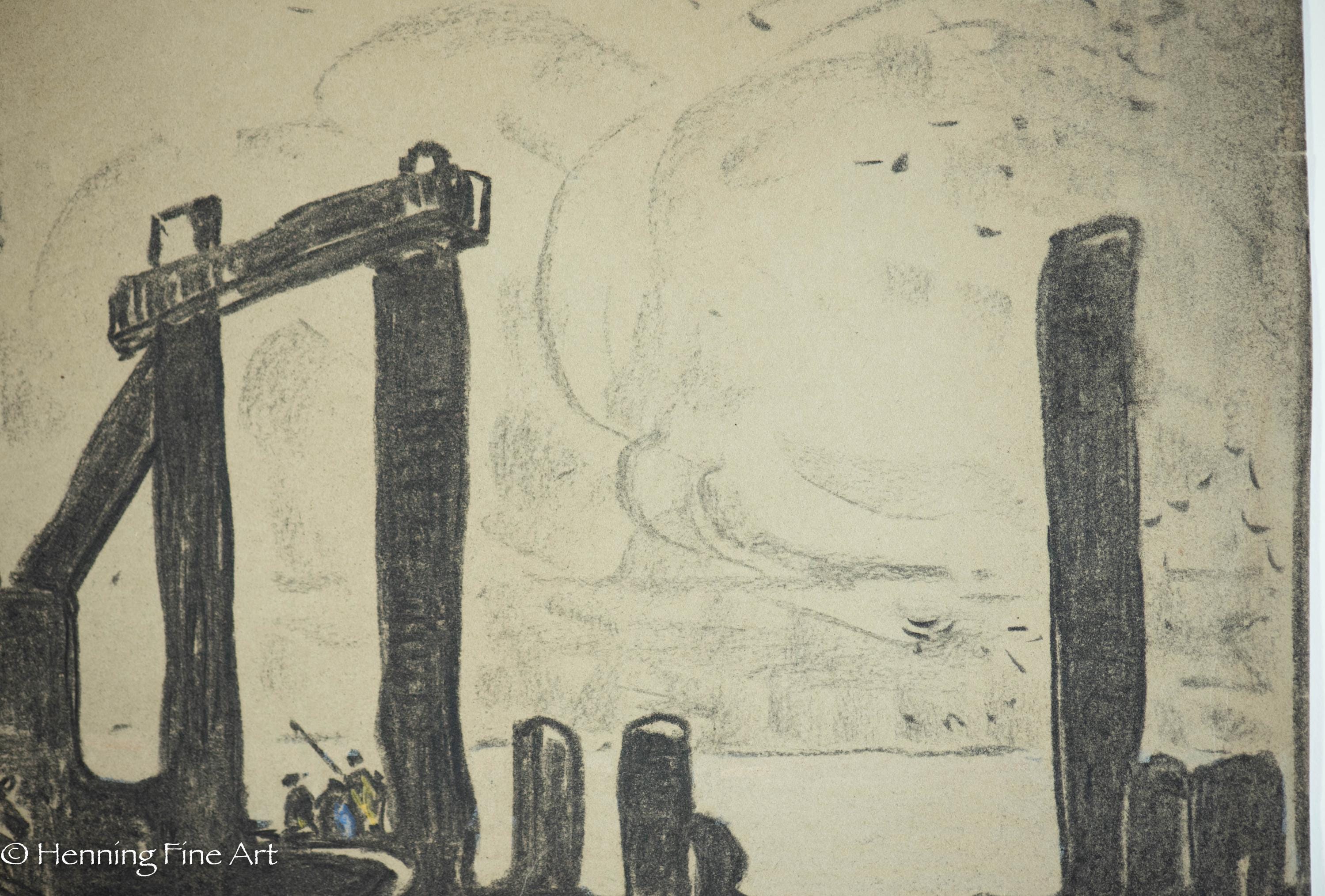 Rare Louis Reckelbus Drawing of St. Ives Cornwall England Stone Ruins ...