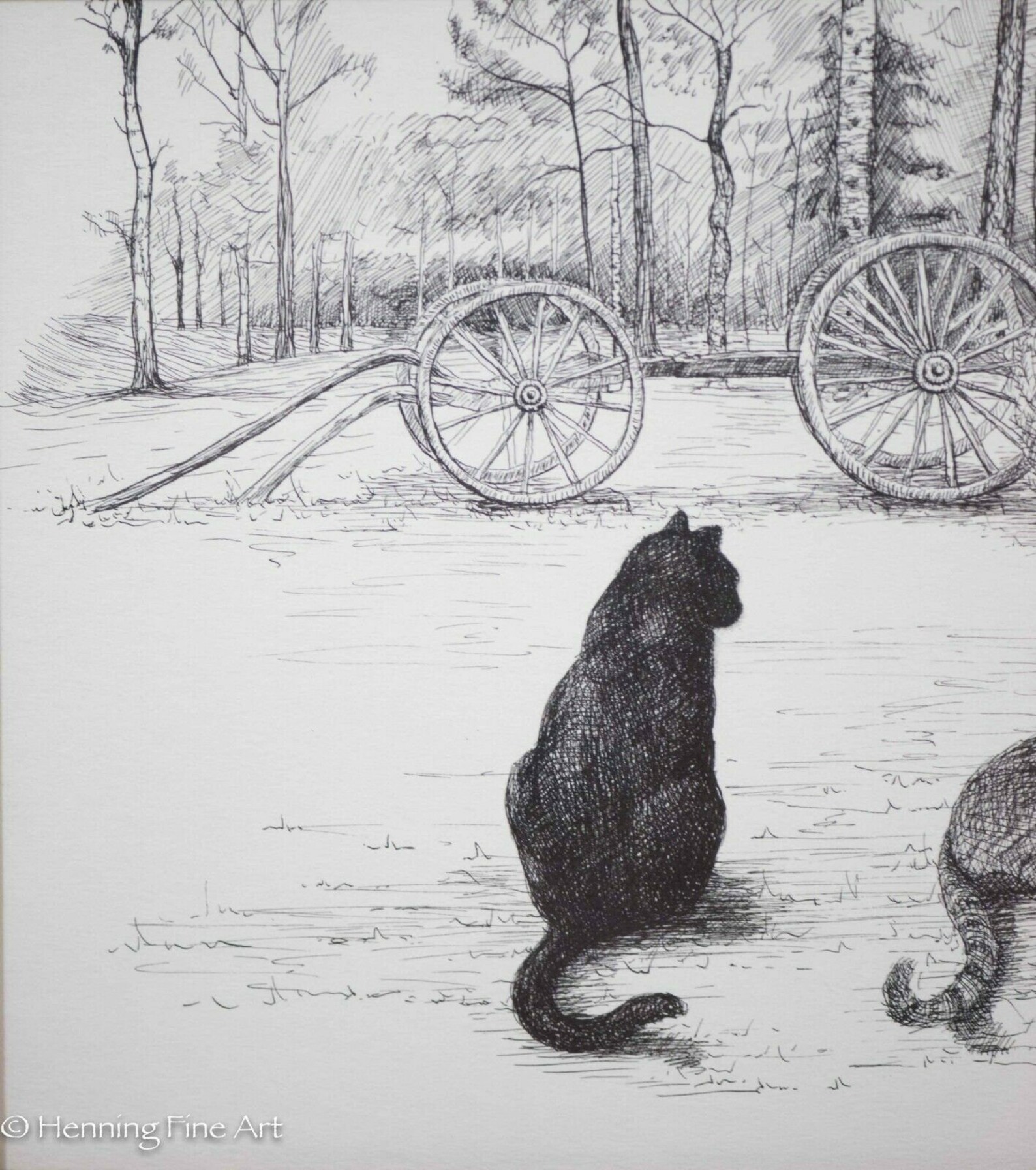 Original Ink Drawing of Christmas Farm Scene With Cats & Old | Etsy