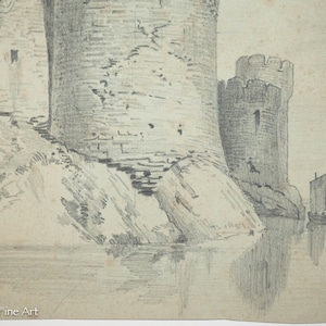 Beautiful Antique English Pencil Drawing of Conwy Castle, Wales, Fine ...