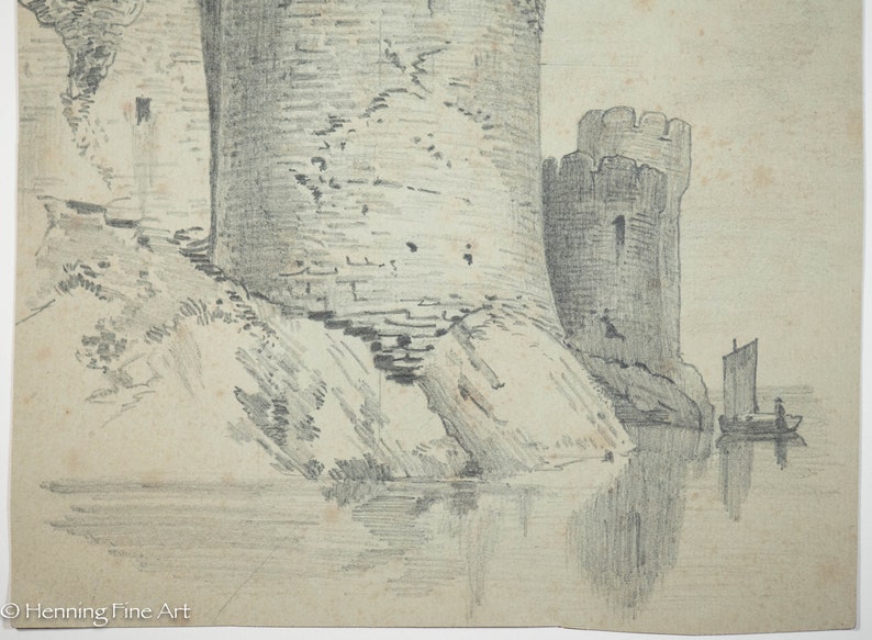 Beautiful Antique English Pencil Drawing of Conwy Castle, Wales, Fine ...