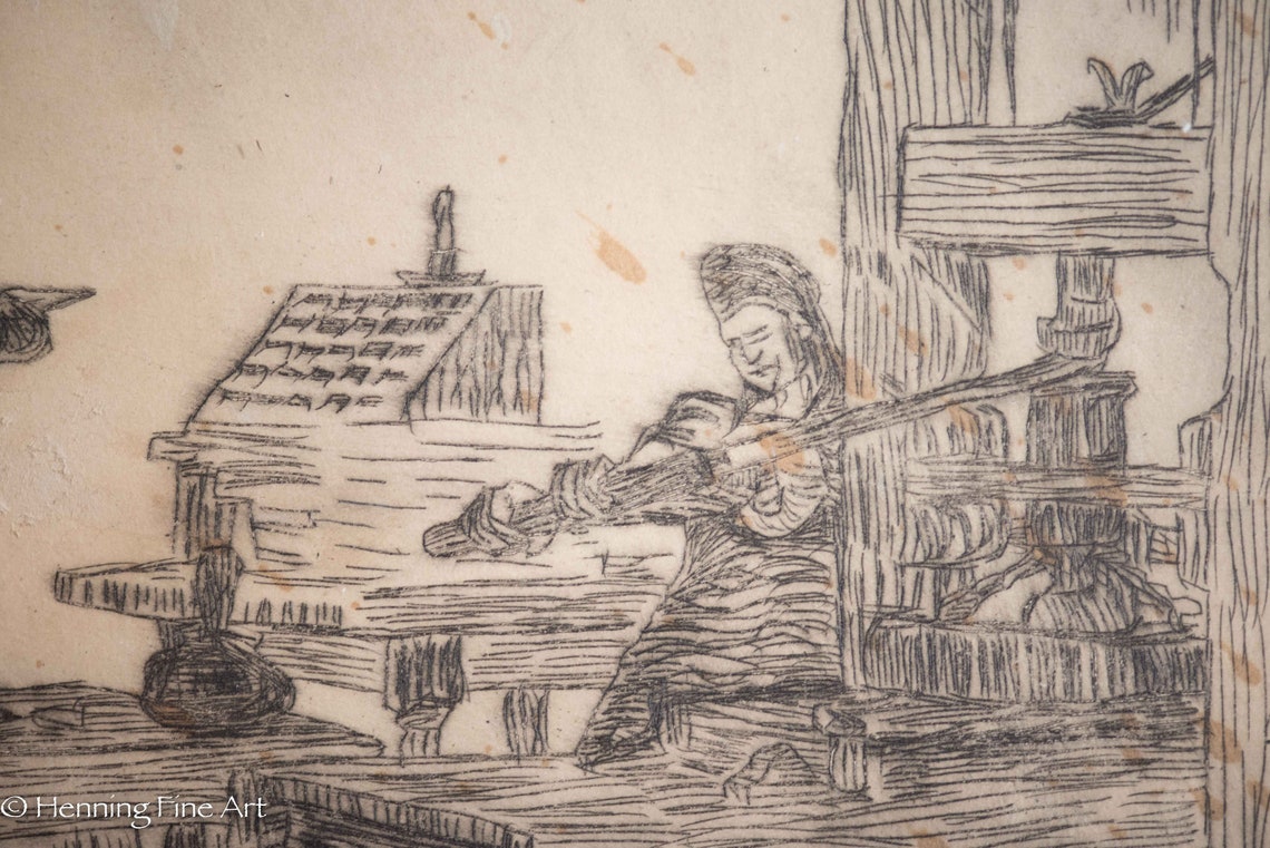 Printing Press Etching Two Men Making Sheet Music Antique - Etsy