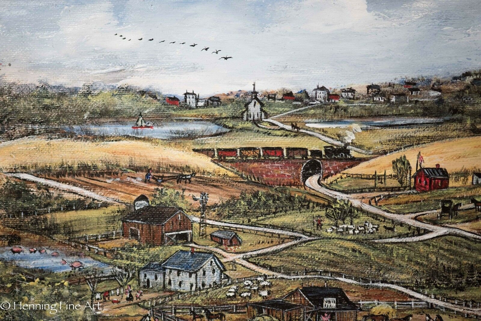 Vintage American Farmland Oil Painting Fun Busy Amish Summer | Etsy