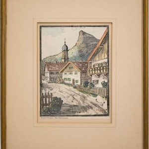 Beautiful Vintage Signed German Woodblock of Dorfstresse Germany ...