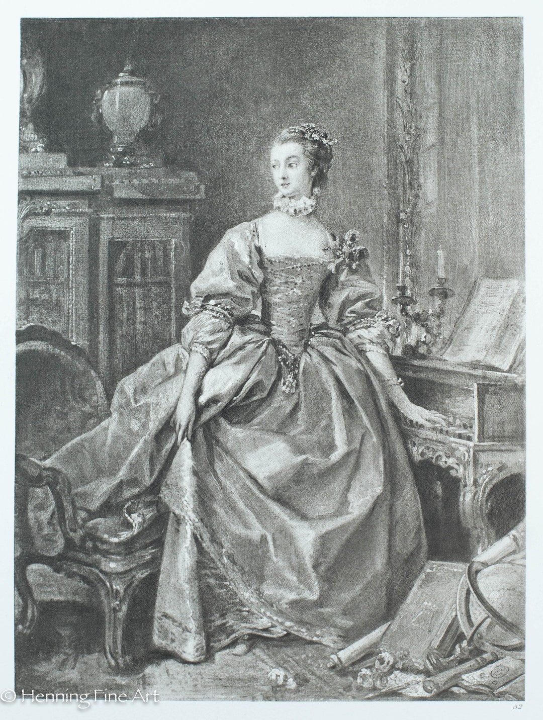 Antique Francois Boucher Photogravure Portrait of Madame De Pompadour 2 ...