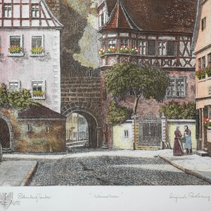 Beautiful Vintage German Village Scene Etching Illegibly Signed, Large ...